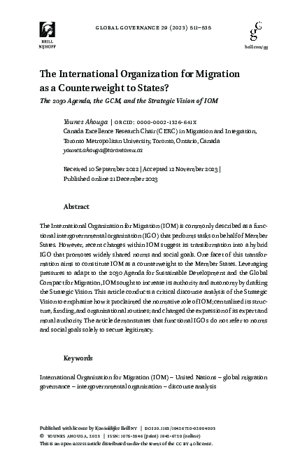 (PDF) The International Organization for Migration as a Counterweight ...