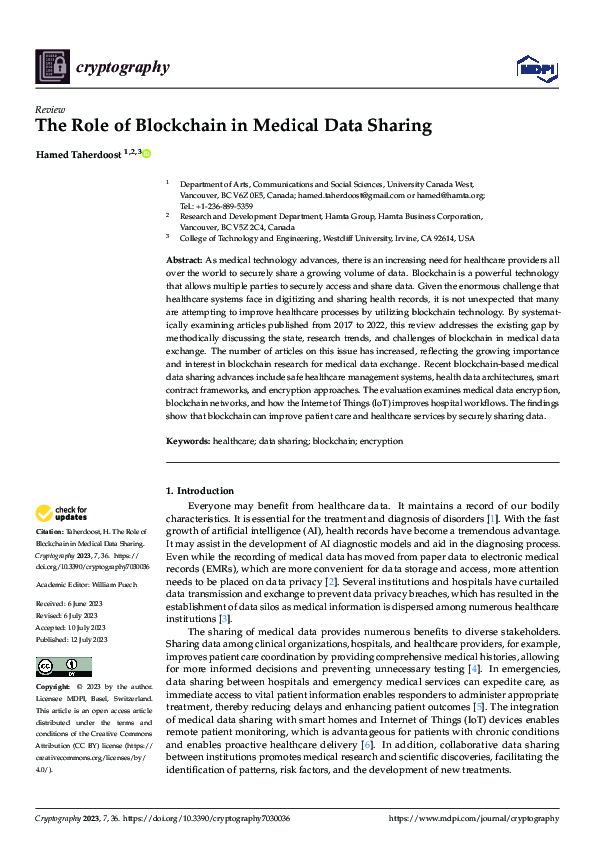 (PDF) The Role of Blockchain in Medical Data Sharing