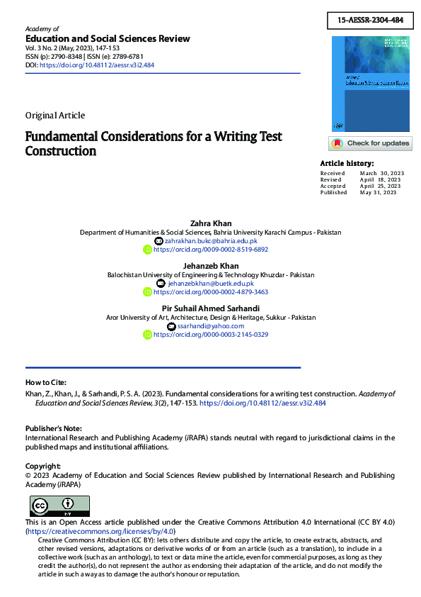 Fundamental Considerations for a Writing Test Construction