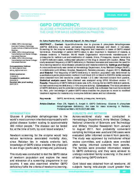 (PDF) G6PD Deficiency