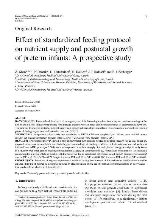 (PDF) Effect of standardized feeding protocol on nutrient supply and ...