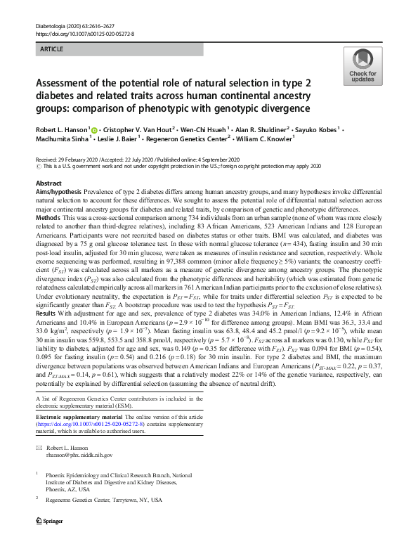 (PDF) Assessment of the potential role of natural selection in type 2 ...