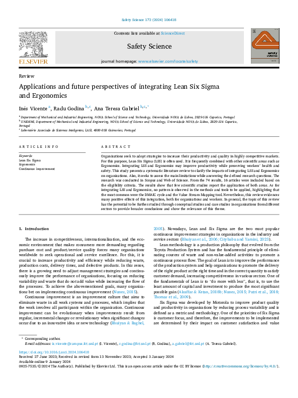 (PDF) Applications and future perspectives of integrating Lean Six Sigma and Ergonomics