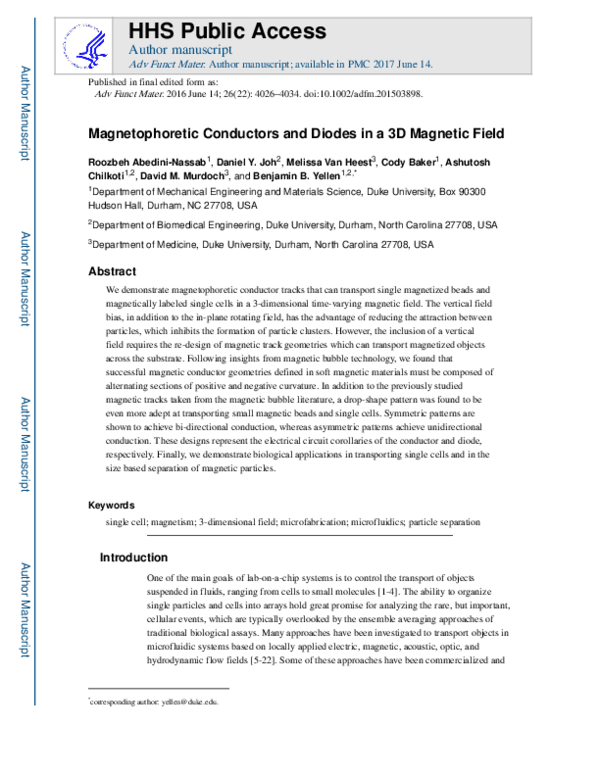 (PDF) Magnetophoretic Conductors and Diodes in a 3D Magnetic Field