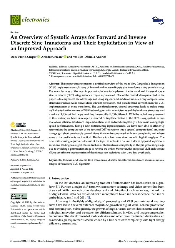 (PDF) An Overview of Systolic Arrays for Forward and Inverse Discrete Sine Transforms and Their ...