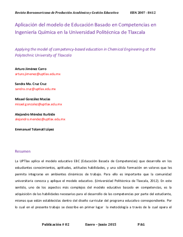 (PDF) Aplicación del modelo de Educación Basado en Competencias en Ingeniería Química en la ...
