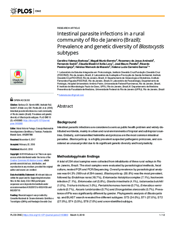 (PDF) Intestinal parasite infections in a rural community of Rio de ...