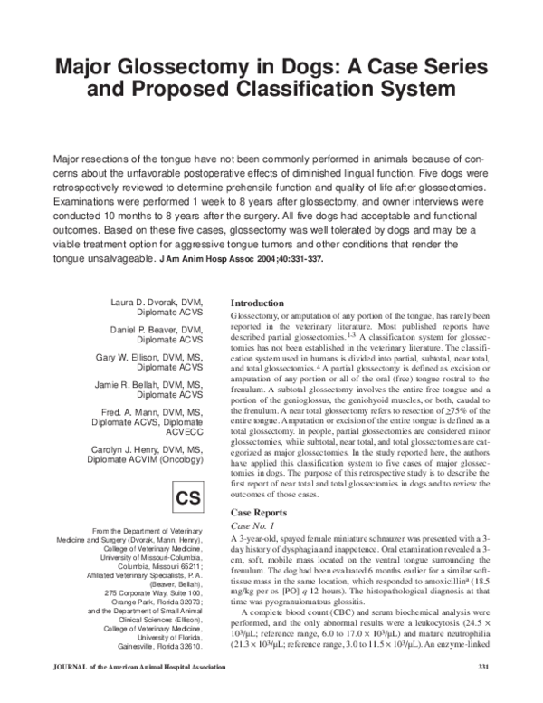 (PDF) Major Glossectomy in Dogs: A Case Series and Proposed ...