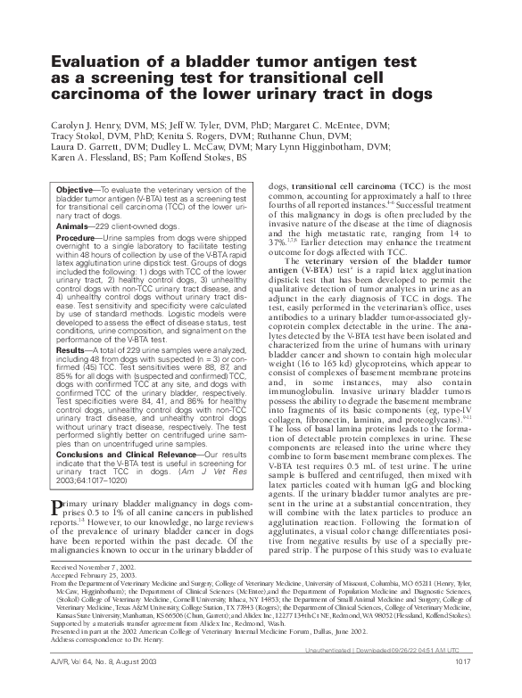 (PDF) Evaluation of a bladder tumor antigen test as a screening test ...