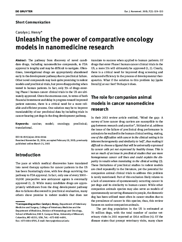 (PDF) Unleashing the power of comparative oncology models in ...