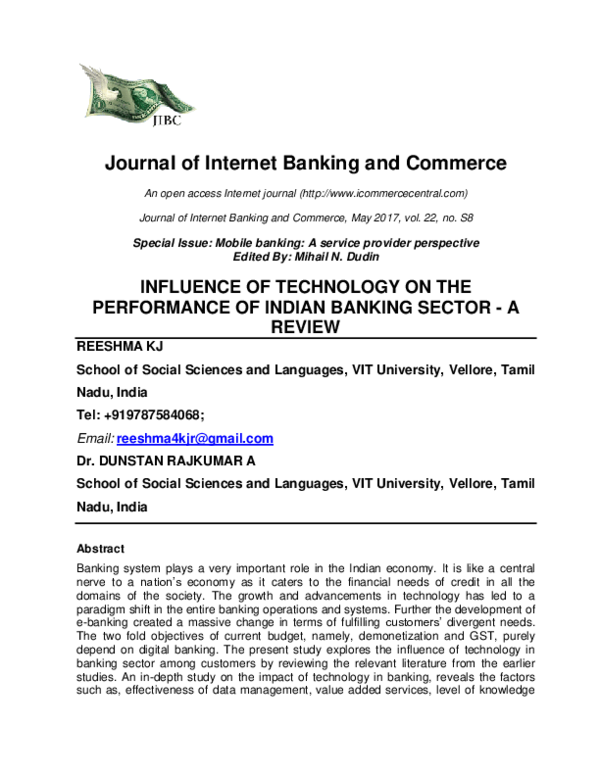(PDF) Influence of Technology on the Performance of Indian Banking Sector - A Review