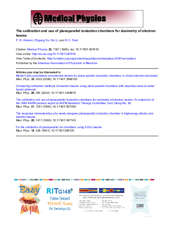 (PDF) Calibration and use of Plane-Parallel Ionization Chambers for the ...