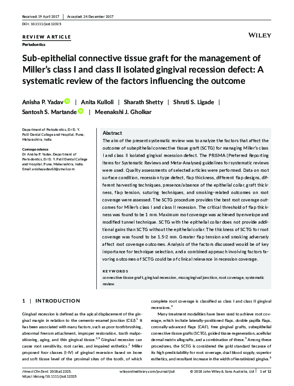 (PDF) Sub‐epithelial connective tissue graft for the management of ...