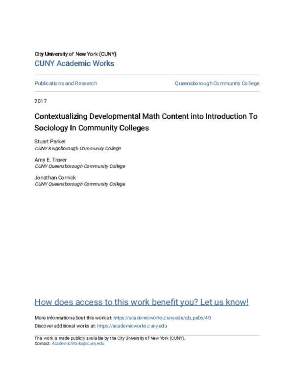 (PDF) Contextualizing Developmental Math Content into Introduction to ...