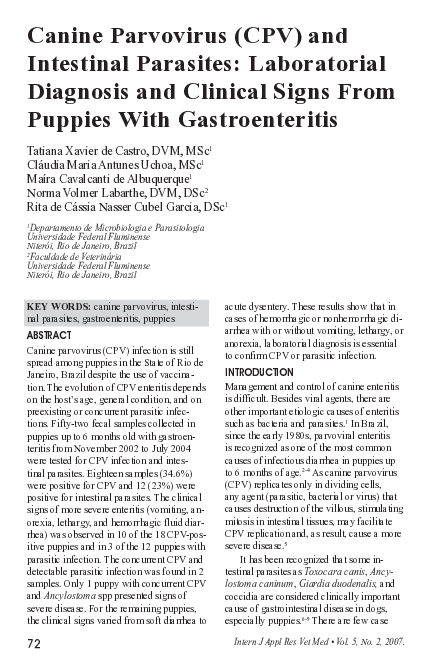 (PDF) Canine Parvovirus (CPV) and Intestinal Parasites: Laboratorial ...