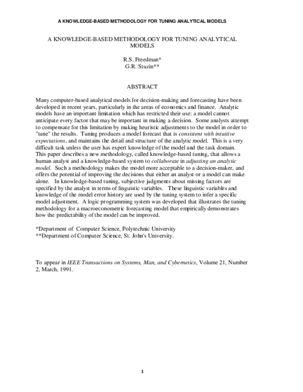 (PDF) A knowledge-based methodology for tuning analytical models