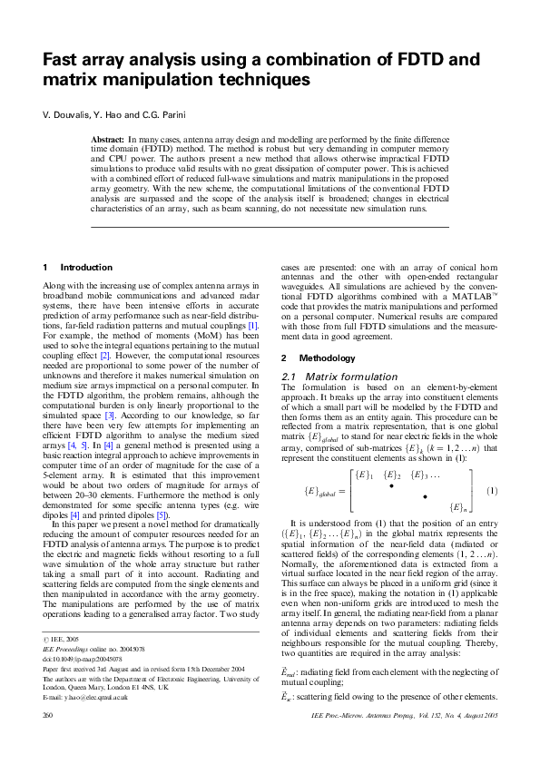 Pdf Efficient Antenna Array Analysis Via Fdtd