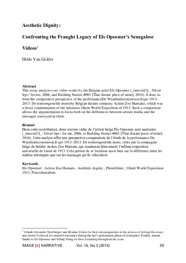 (PDF) Aesthetic Dignity: Confronting the Fraught Legacy of Els Opsomer ...