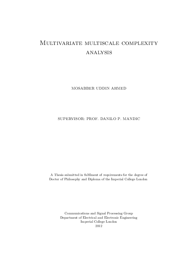 (PDF) Multivariate multiscale complexity analysis | Mosabber Uddin Ahmed - Academia.edu