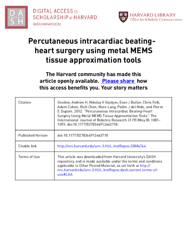 (PDF) Percutaneous intracardiac beating-heart surgery using metal MEMS ...