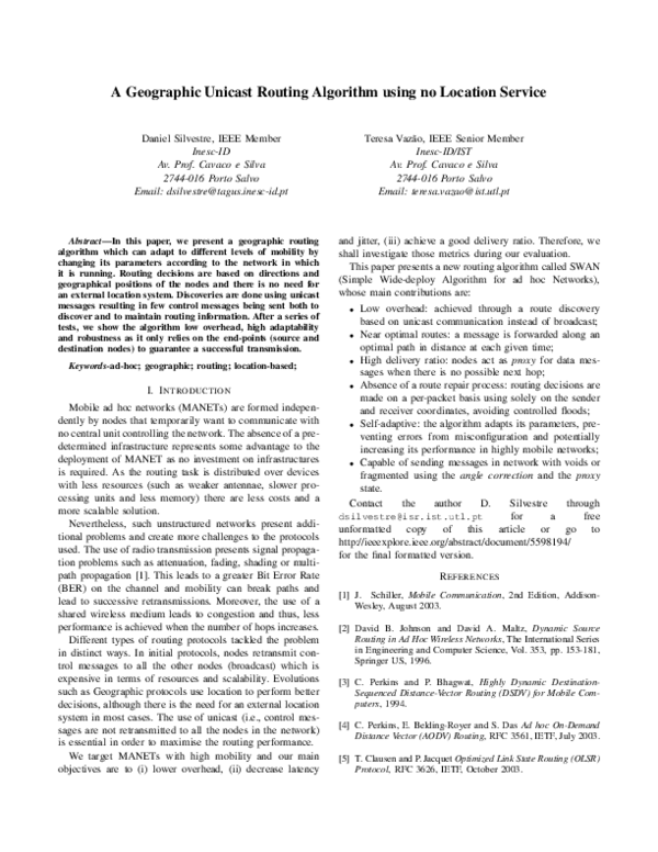 Pdf A Geographic Unicast Routing Algorithm Using No Location Service