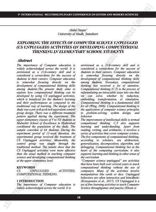Pdf Exploring The Effects Of Cs Unplugged Activities On Developing