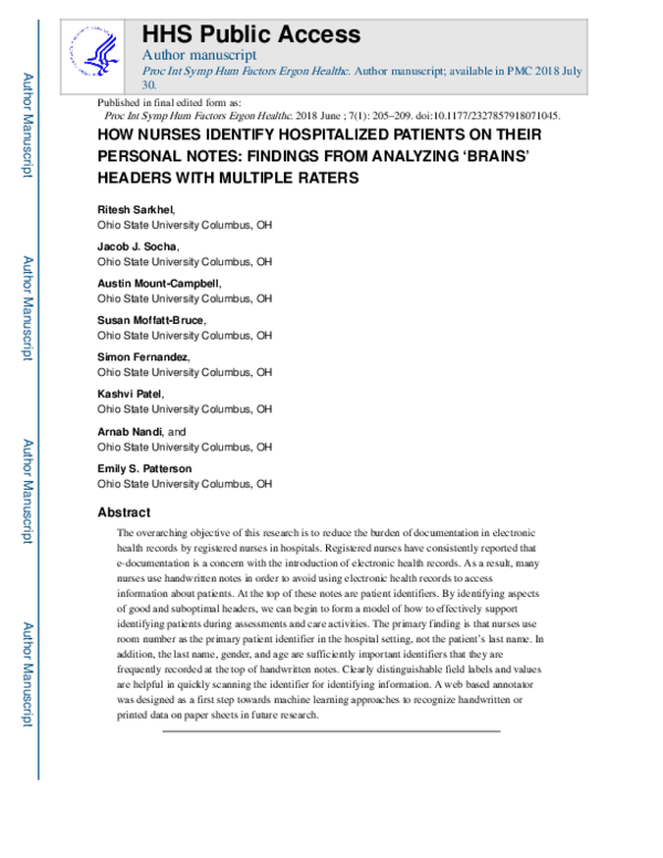 (PDF) How Nurses Identify Hospitalized Patients on Their Personal Notes ...