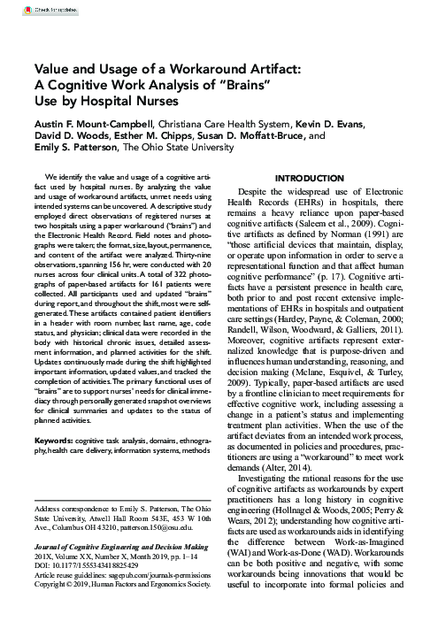 (PDF) Value and Usage of a Workaround Artifact: A Cognitive Work ...