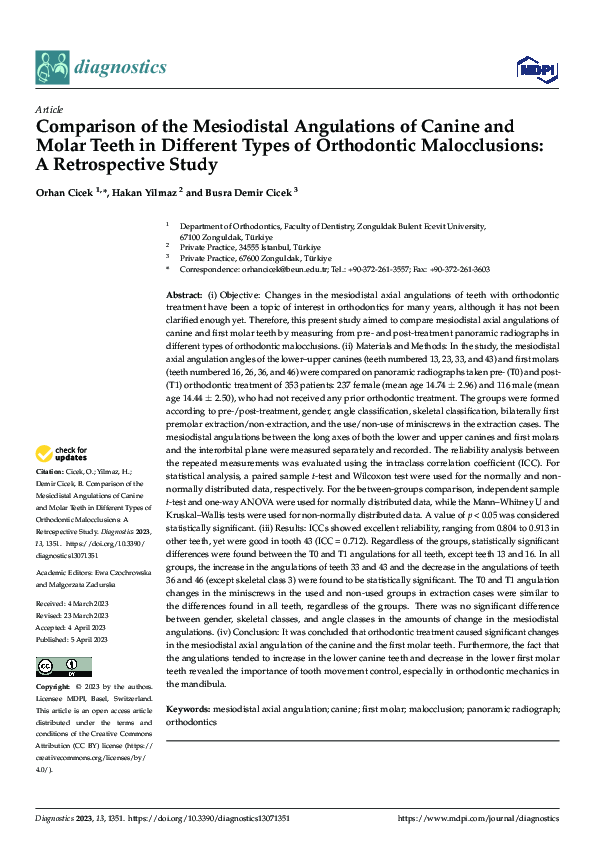 (PDF) Comparison of the Mesiodistal Angulations of Canine and Molar ...