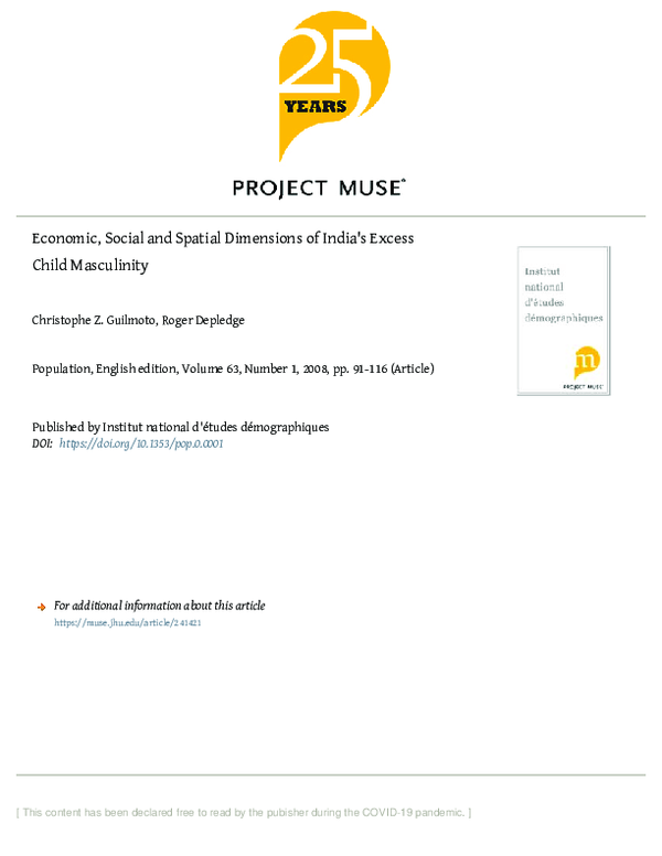 (PDF) Economic, Social and Spatial Dimensions of India's Excess Child ...