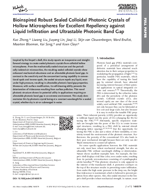 (PDF) Bioinspired Robust Sealed Colloidal Photonic Crystals of Hollow ...