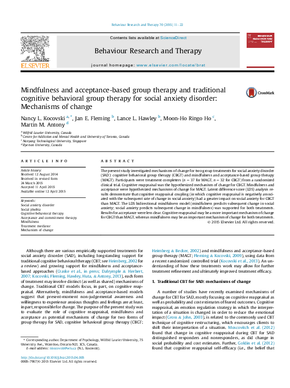 (PDF) Mindfulness and acceptance-based group therapy and traditional cognitive behavioral group ...
