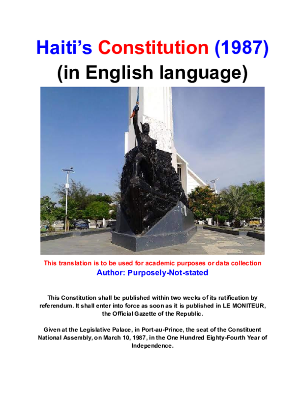 (PDF) Haiti's Constitution (1987) (in English language)