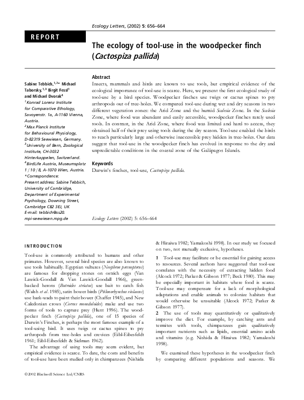 (PDF) The ecology of tool-use in the woodpecker finch (Cactospiza pallida)