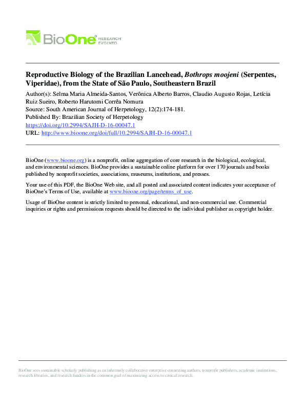 (PDF) Reproductive Biology of the Brazilian Lancehead, Bothrops moojeni ...