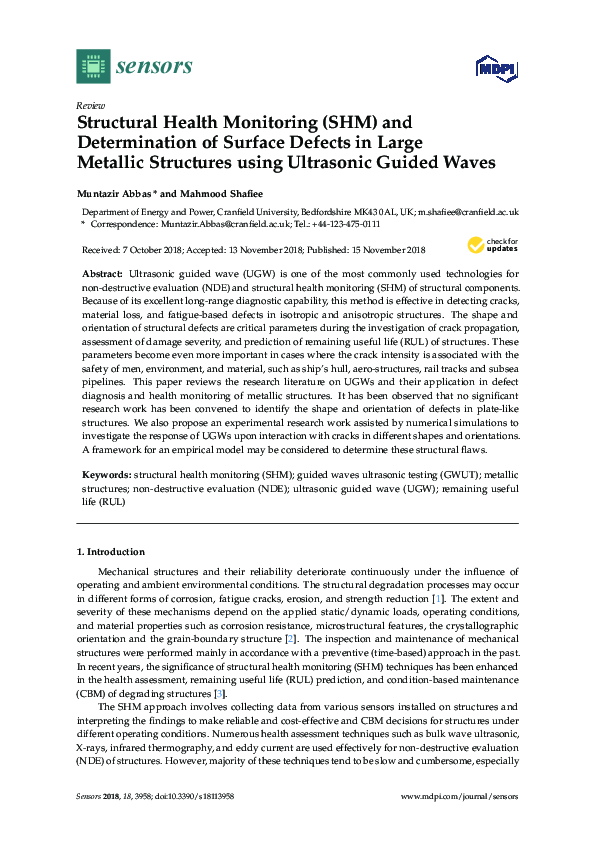 (PDF) Structural Health Monitoring (SHM) and Determination of Surface Defects in Large Metallic ...