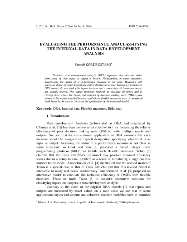 Pdf Evaluating The Performance And Classifying The Interval Data In Data Envelopment Analysis