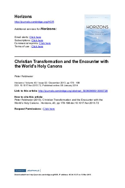(PDF) Christian Transformation and the Encounter with the World's Holy ...
