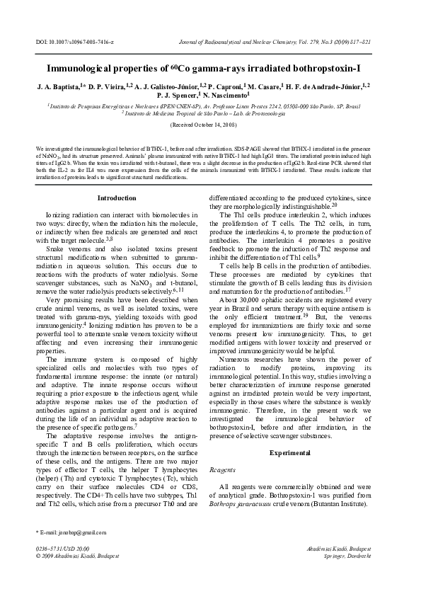 (PDF) Immunological properties of 60Co gamma-rays irradiated ...