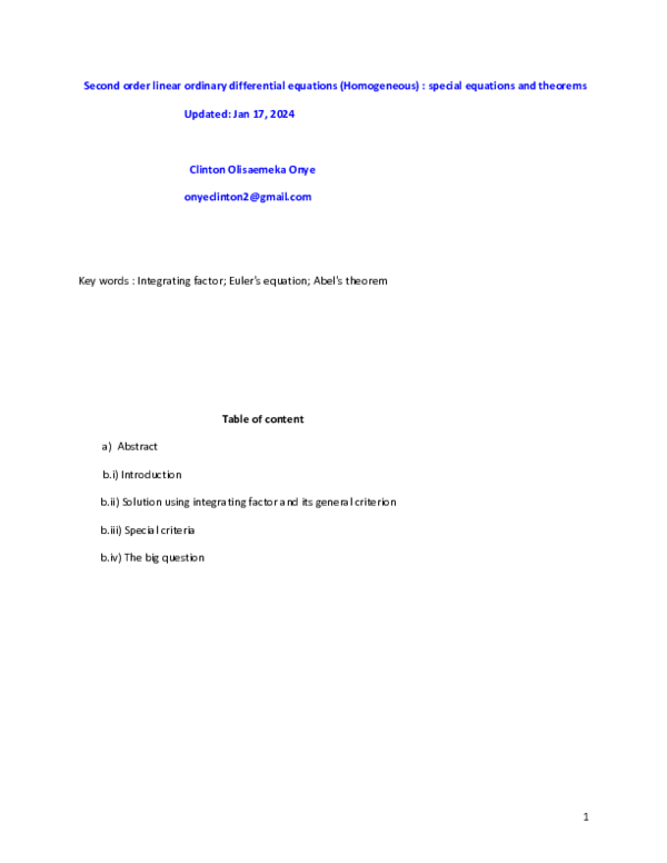 Pdf Second Order Linear Differential Equations Homogeneous Special 8658