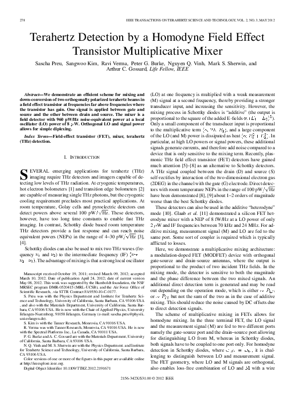 (PDF) Terahertz detection by a homodyne field effect transistor ...