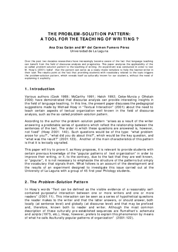 (PDF) THE PROBLEM-SOLUTION PATTERN: A TOOL FOR THE TEACHING OF WRITING | Ana Díaz-Galán ...