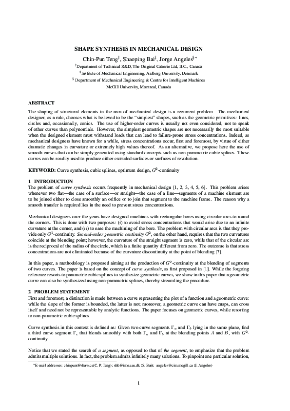 (PDF) Shape Synthesis in Mechanical Design