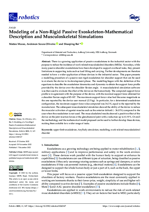 (PDF) Modeling of a Non-Rigid Passive Exoskeleton-Mathematical ...