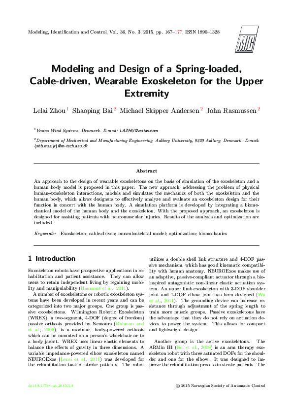 (PDF) Modeling and Design of a Spring-loaded, Cable-driven, Wearable ...