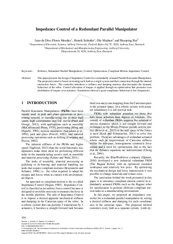 (PDF) Impedance Control of a Redundant Parallel Manipulator