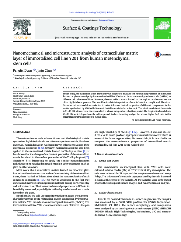 (PDF) Nanomechanical and microstructure analysis of extracellular matrix layer of immortalized ...