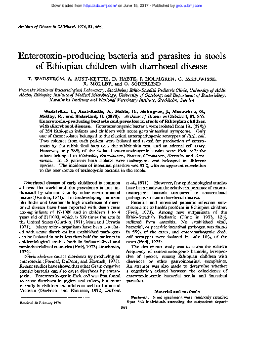 (PDF) Enterotoxin-producing bacteria and parasites in stools of ...