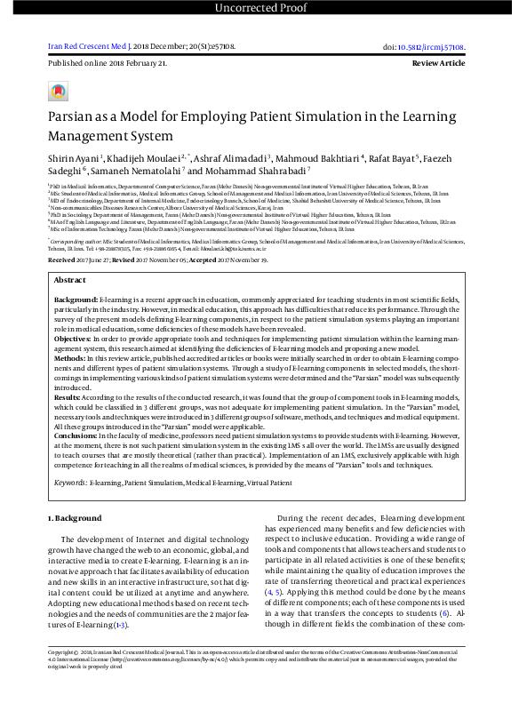 (PDF) Parsian as a Model for Employing Patient Simulation in the ...