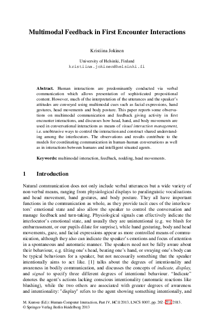 (PDF) Multimodal Feedback in First Encounter Interactions